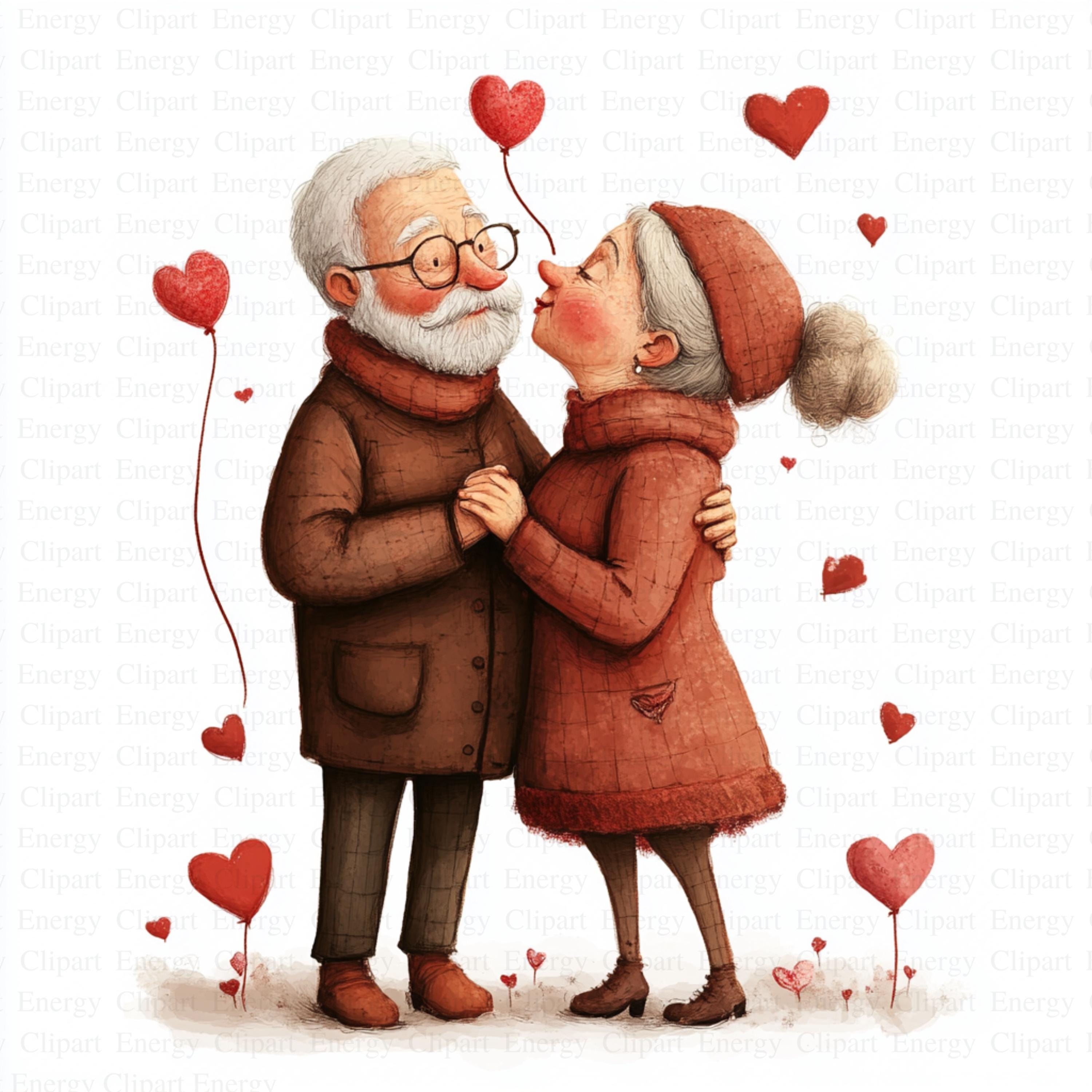 Elderly Couple Clipart | 5 High Quality Jpg's | Digital Download | Love ...