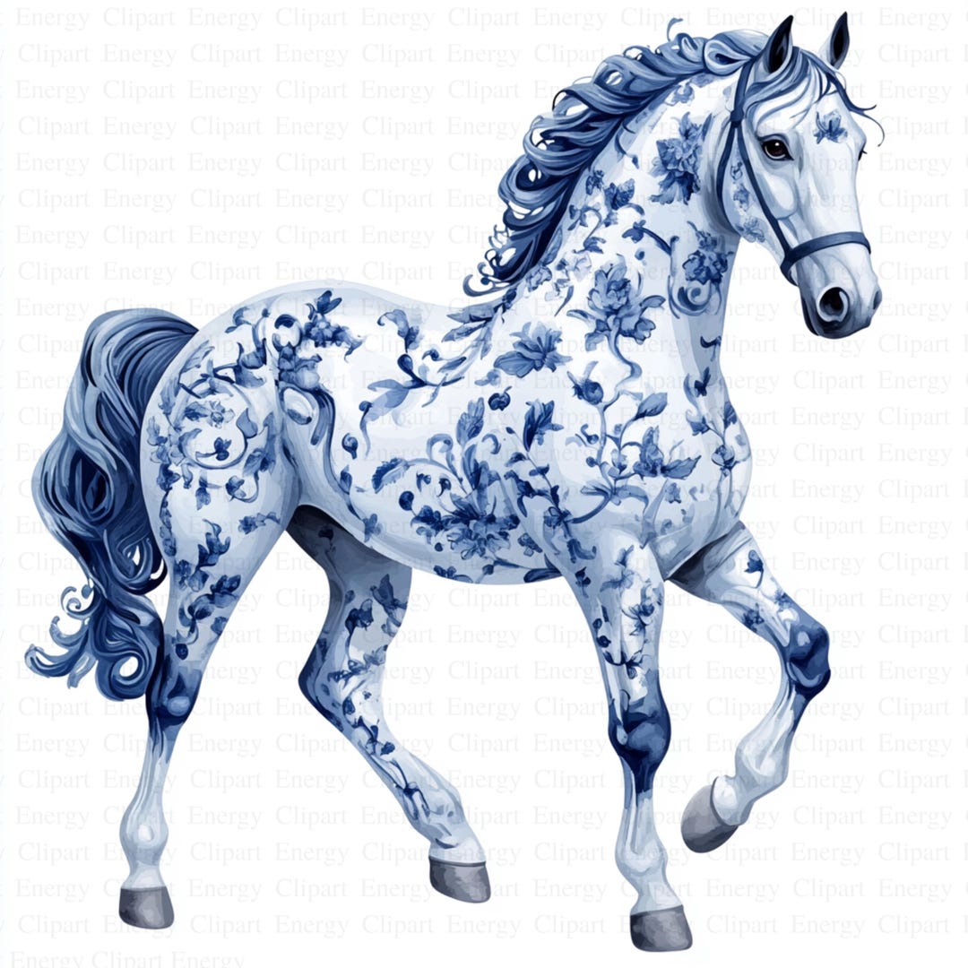 Watercolor Blue Delft Horse Clipart | 5 High Quality Jpg's | Digital ...