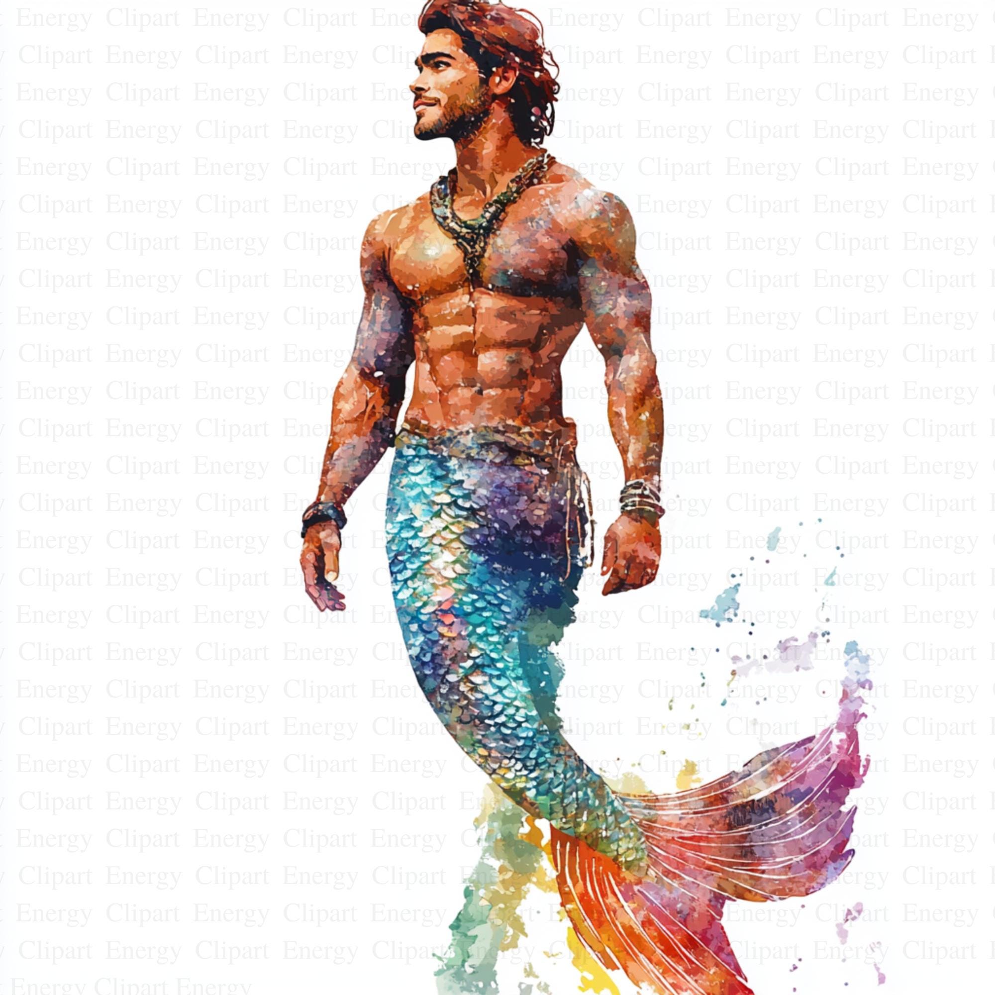Watercolor Mermaid Man Clipart | 5 High Quality Jpgs | Digital Download ...