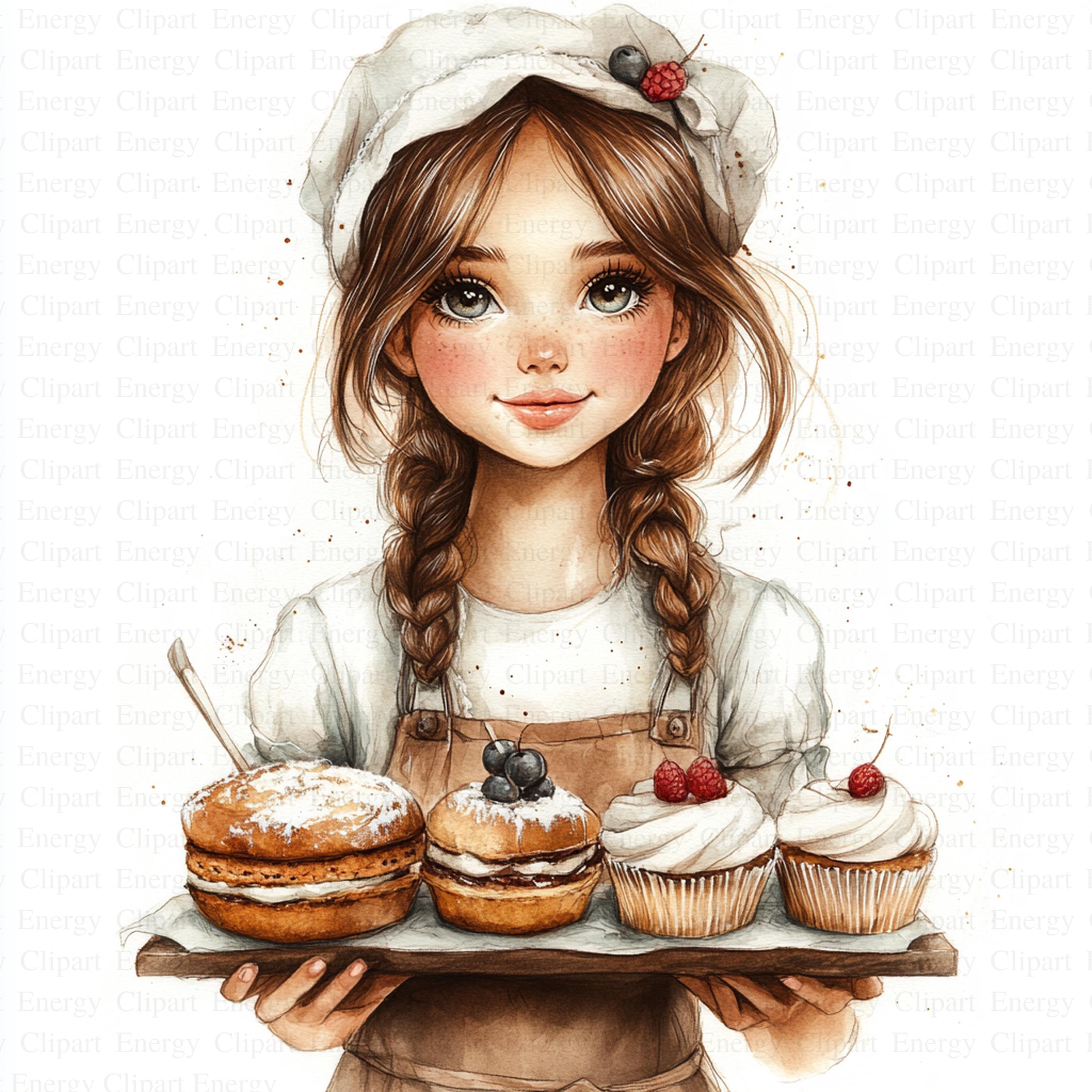 Bakery Girl Clipart | 5 High Quality Jpg's | Digital Download | Cute ...