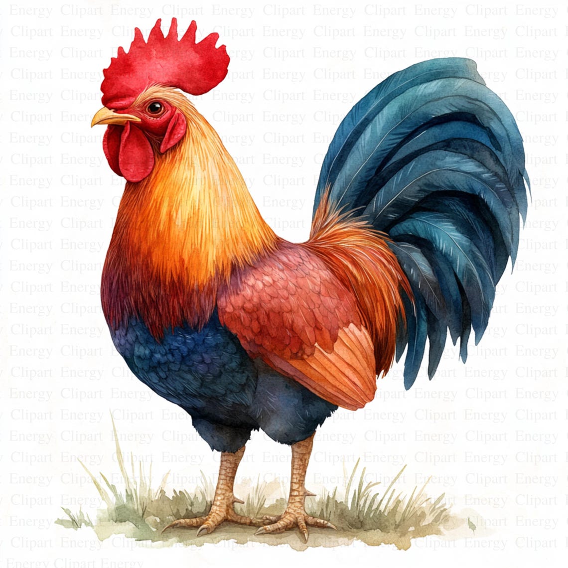 Watercolor Cockerel Clipart | 5 High Quality Jpg's | Digital Download ...