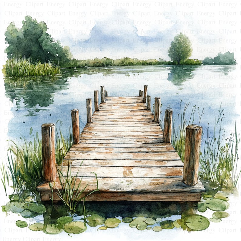 Watercolor Pond Dock Clipart | 5 High Quality Jpg's | Digital Download ...