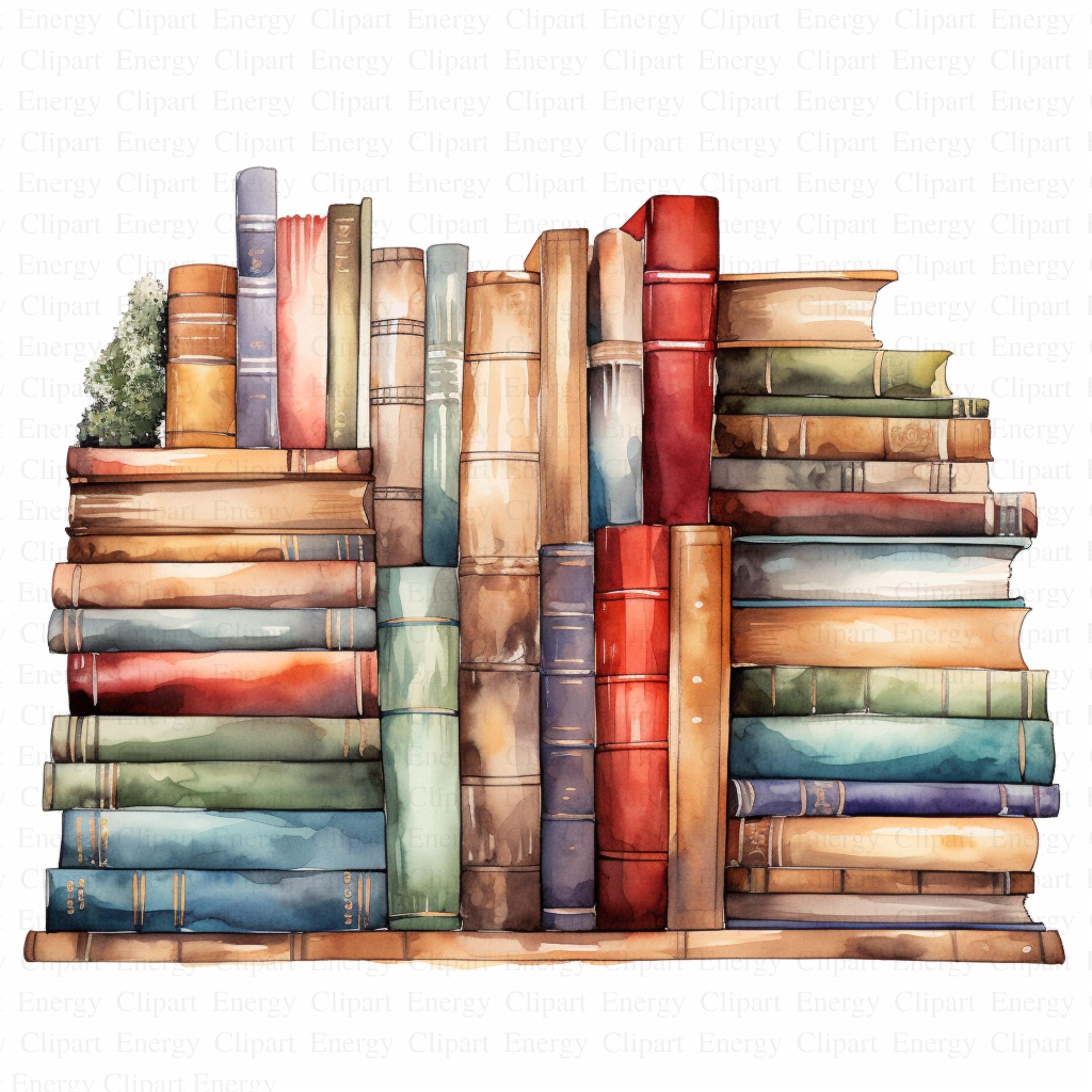 Watercolor Library Books Clipart | 5 High Quality Jpg's | Digital ...