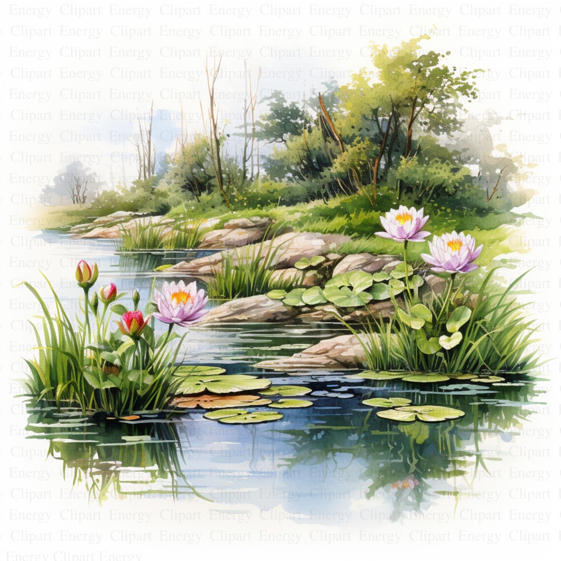 Watercolor Backyard Pond Clipart Bundle | 5 High Quality Jpg's ...