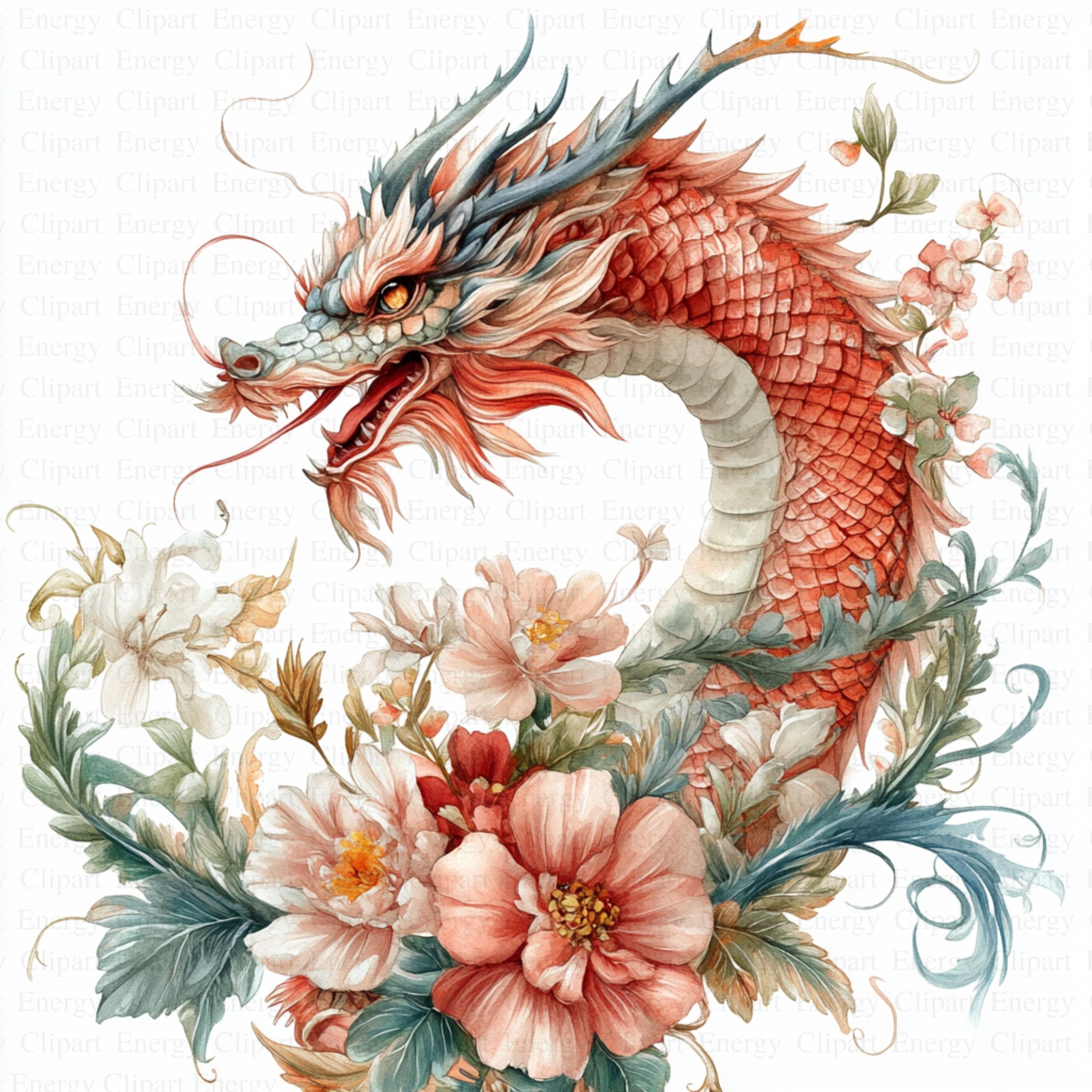 Floral Dragons Clipart 5 High Quality Jpg's Digital Download Botanical ...