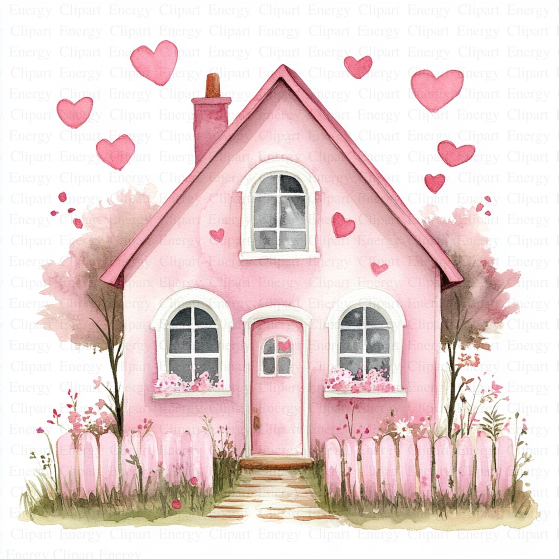 Cute Pink House With Hearts Clipart | 5 High Quality Jpg's | Digital ...