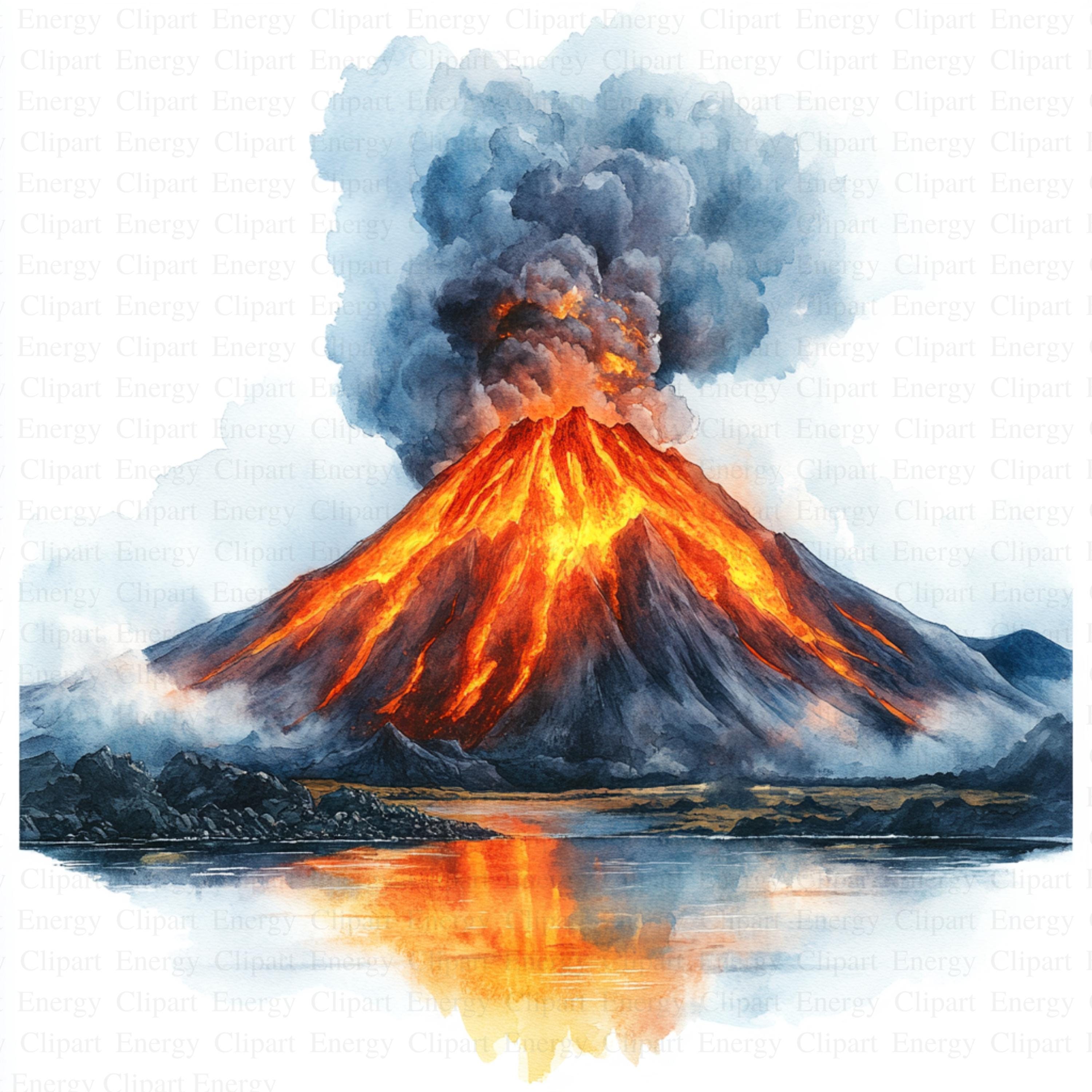 Watercolor Volcano Clipart | 5 High Quality Jpg's | Digital Download ...