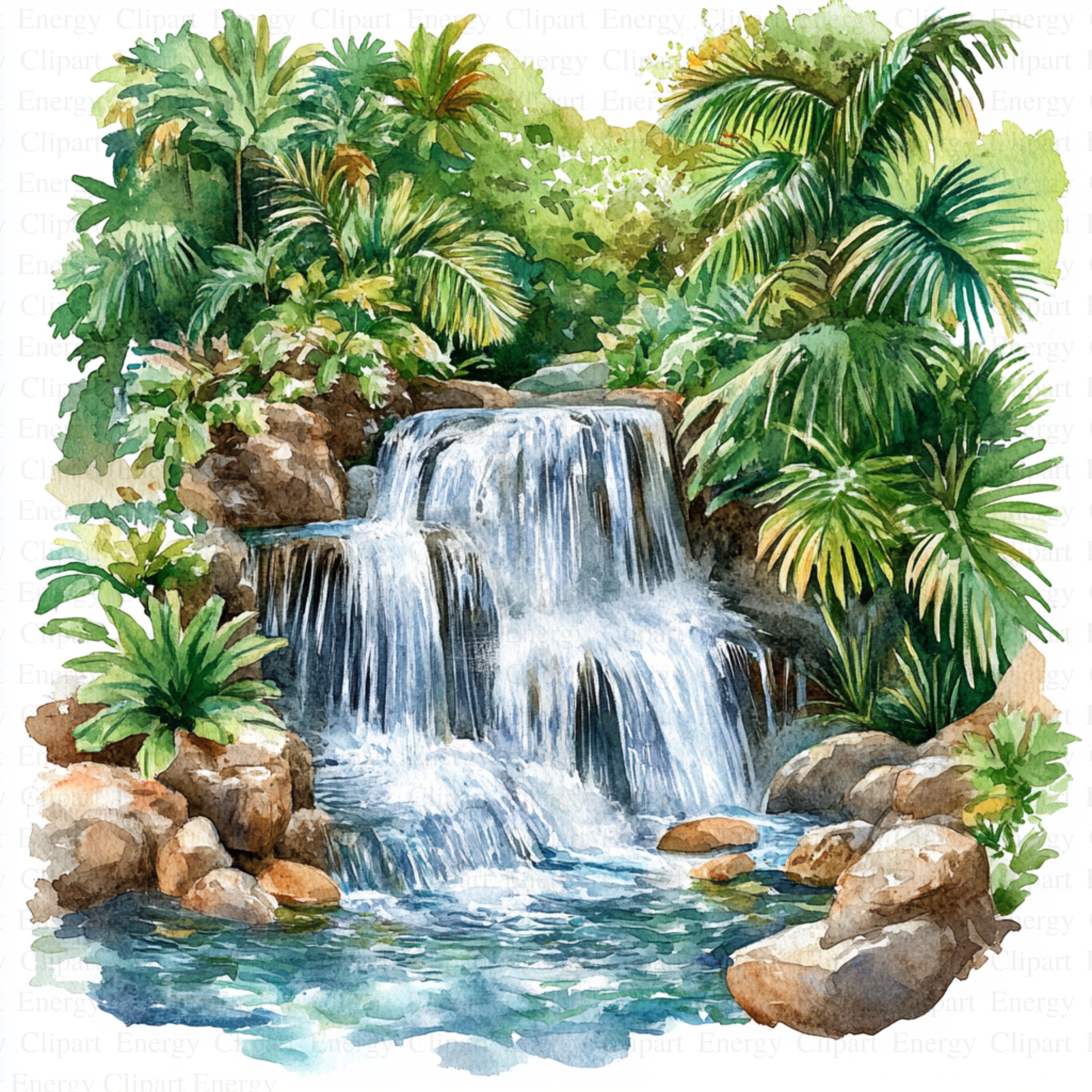 Watercolor Tropical Waterfalls Clipart | 5 High Quality Jpg's | Digital ...