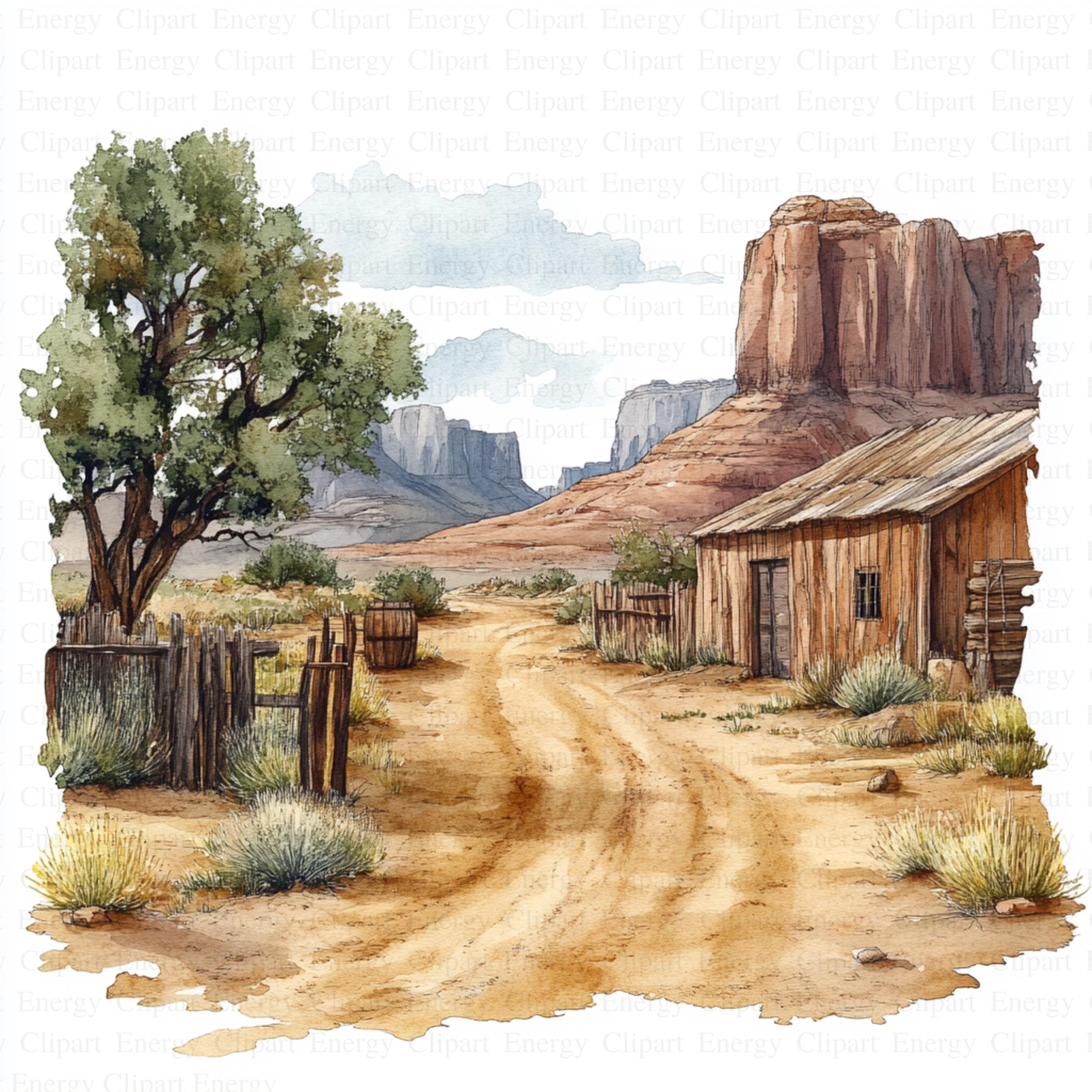 Watercolor Old West Landscape Clipart | 5 High Quality Jpg's | Digital ...