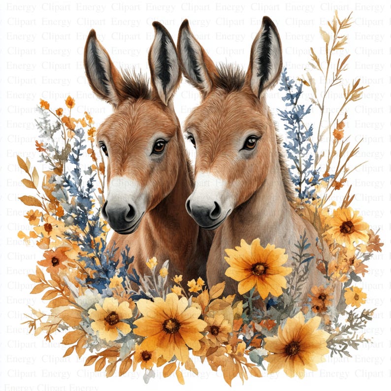Floral Donkeys Clipart | 5 High Quality Jpg's | Digital Download | Farm ...