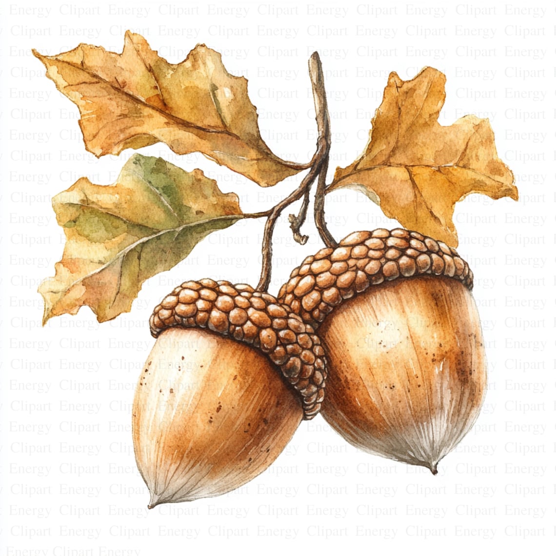 Watercolor Oak Acorn Clipart | 5 High Quality Jpg's | Digital Download ...