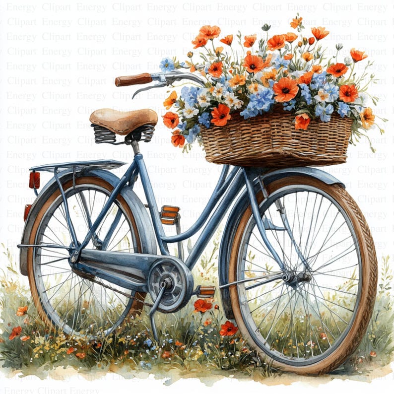 Vintage Floral Bicycle Clipart | 5 High Quality Jpgs | Digital Download ...