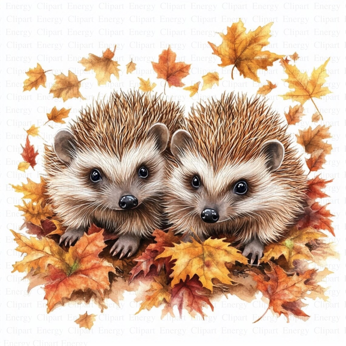 Hedgehogs in Autumn Leaves Clipart | 5 High Quality Jpg's | Forest ...