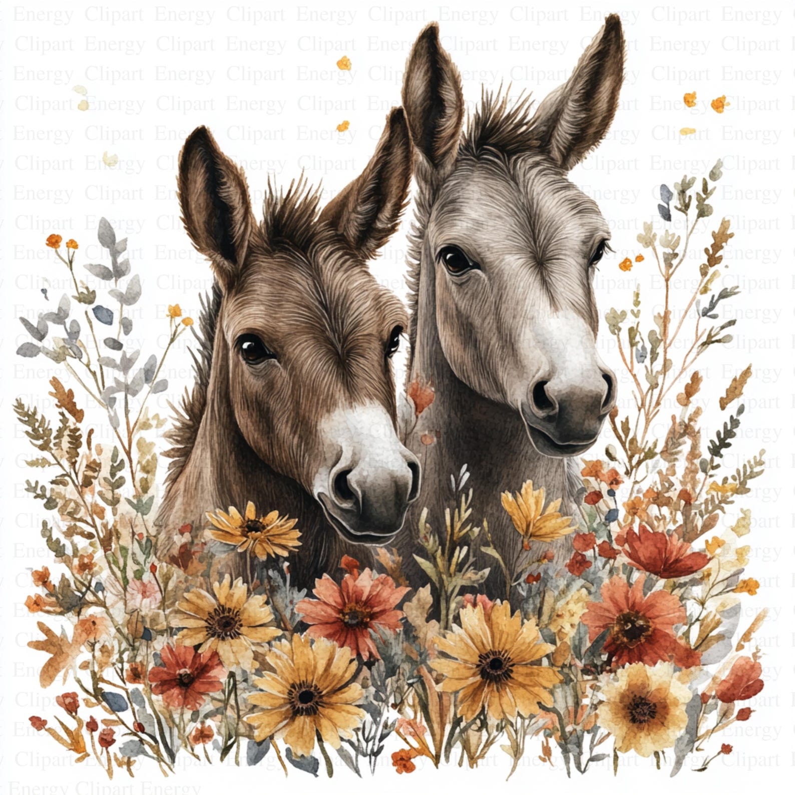 Floral Donkeys Clipart | 5 High Quality Jpg's | Digital Download ...