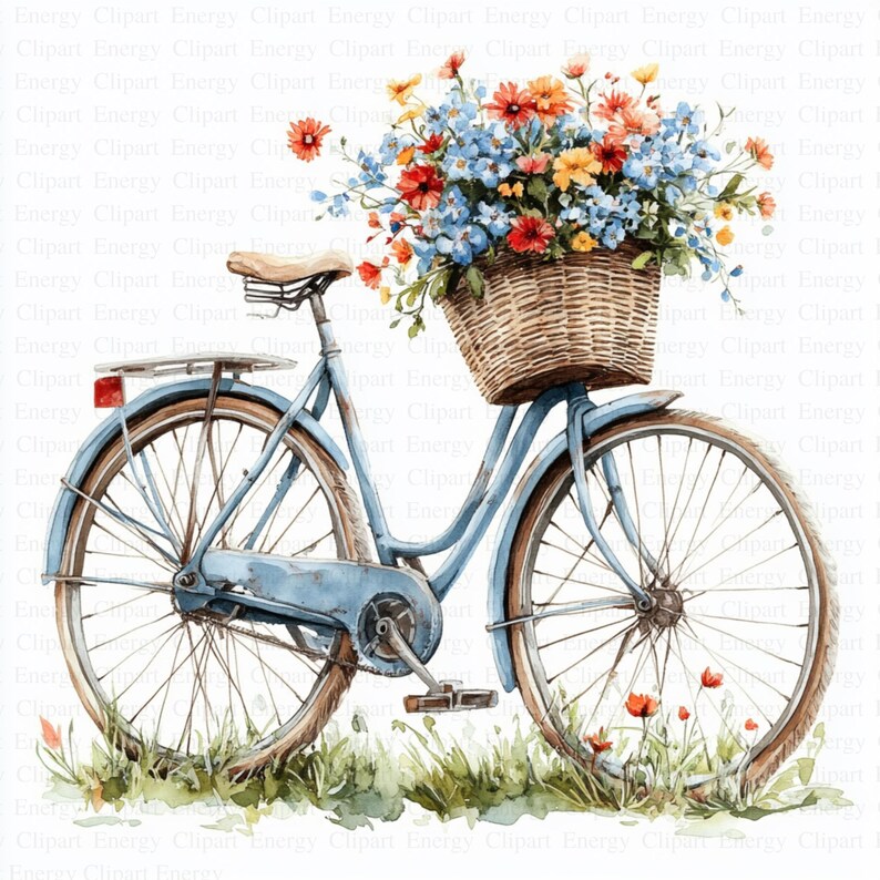 Vintage Floral Bicycle Clipart | 5 High Quality Jpgs | Digital Download ...