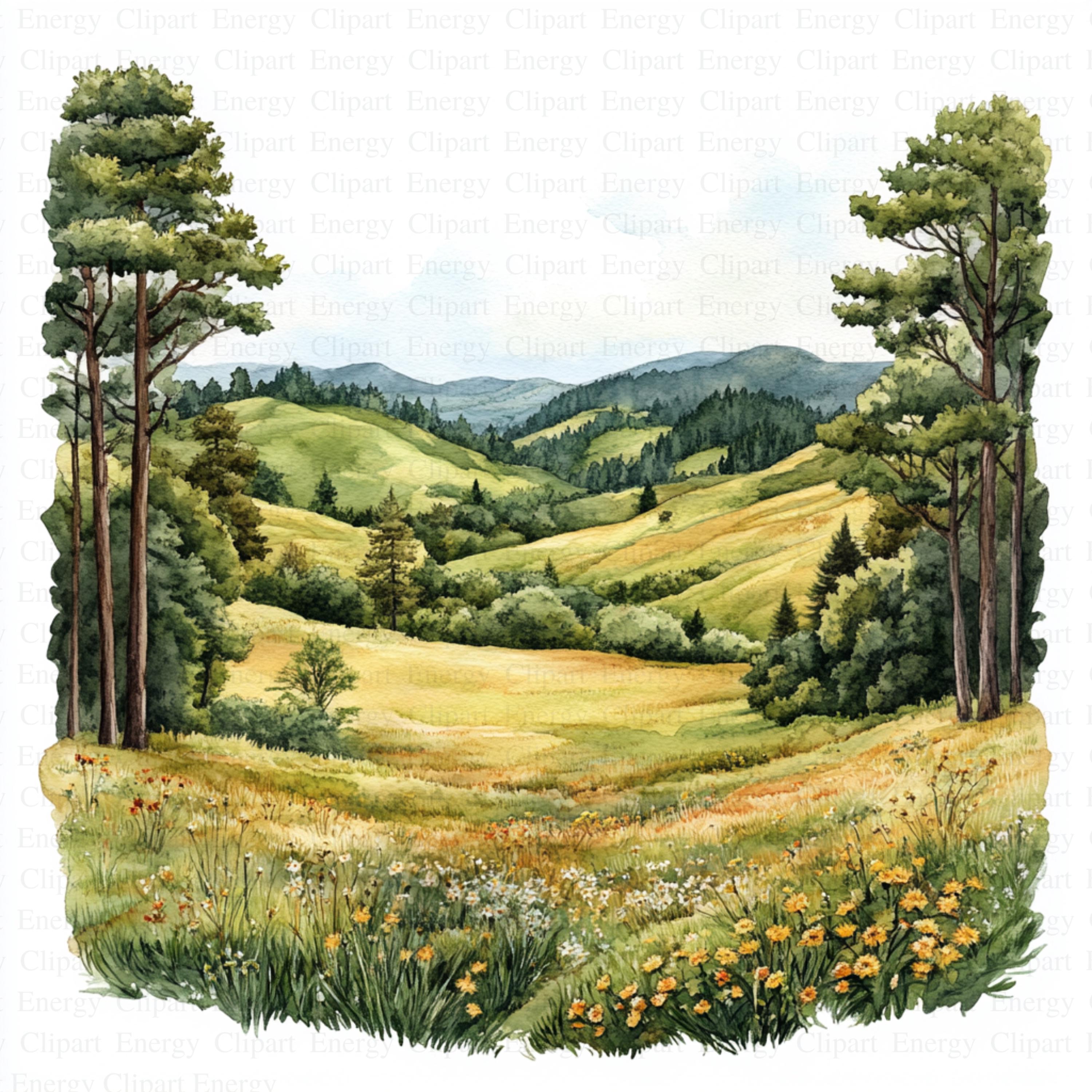Countryside Clipart | 5 High Quality Jpg's | Digital Download | Rural ...
