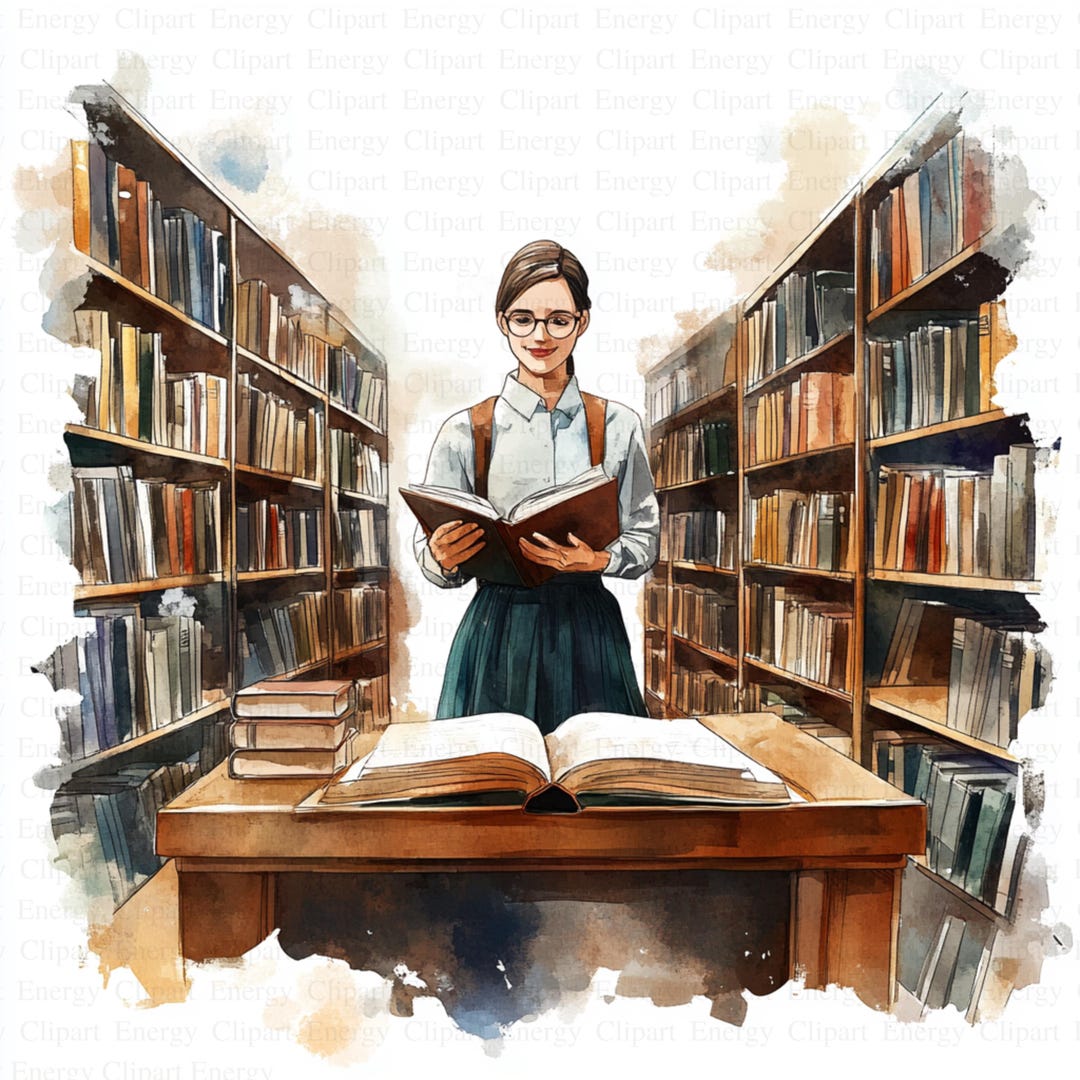 Watercolor Librarian Clipart | 5 High Quality Jpg's | Digital Download ...