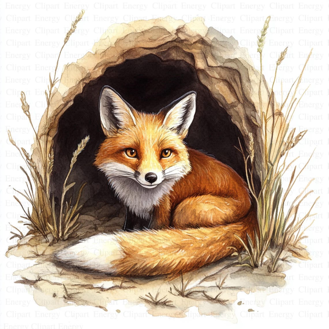 Fox in the Den Clipart | 5 High Quality Jpg's | Cozy Woodland Scene ...