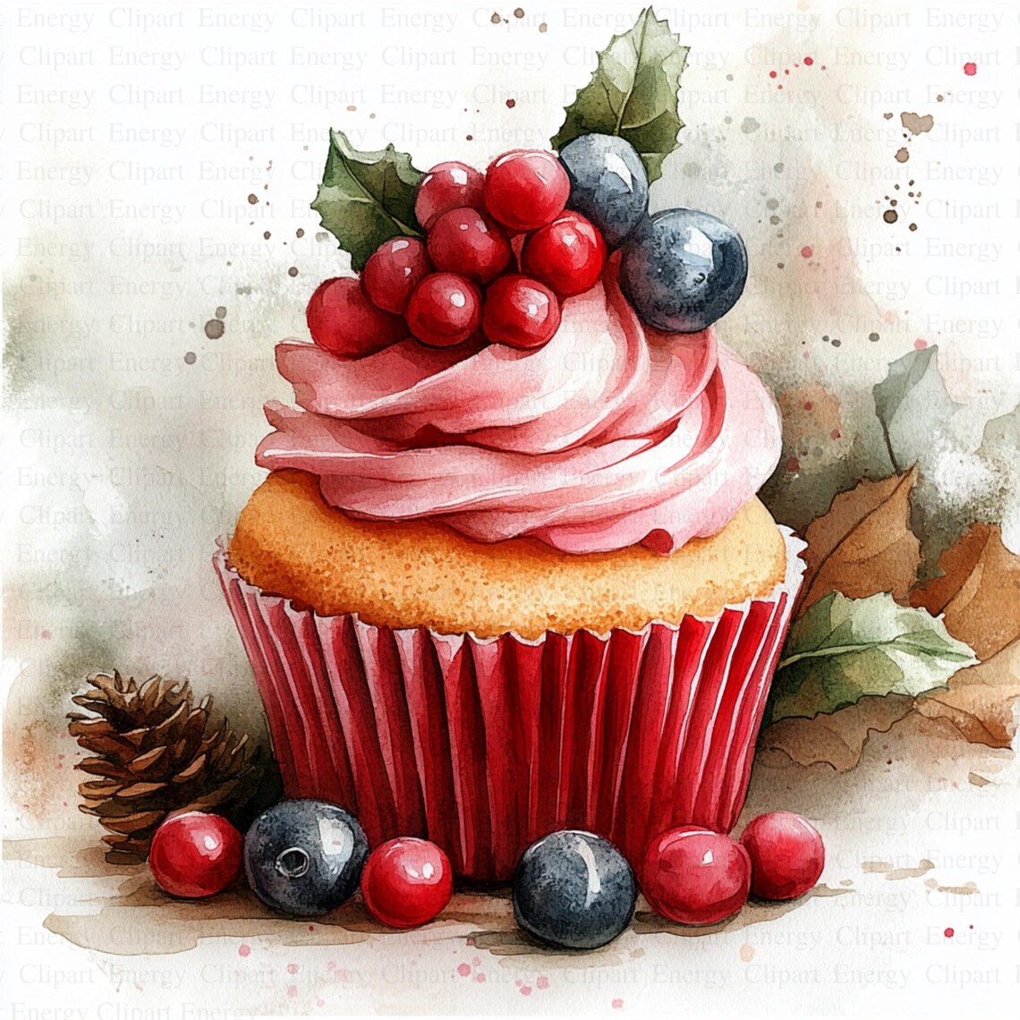 Holiday Cupcake Clipart | 5 High Quality Jpgs | Digital Download | Card ...