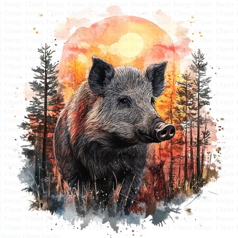Wild Boar in Forest Clipart | 5 High Quality Jpgs | Digital Download ...
