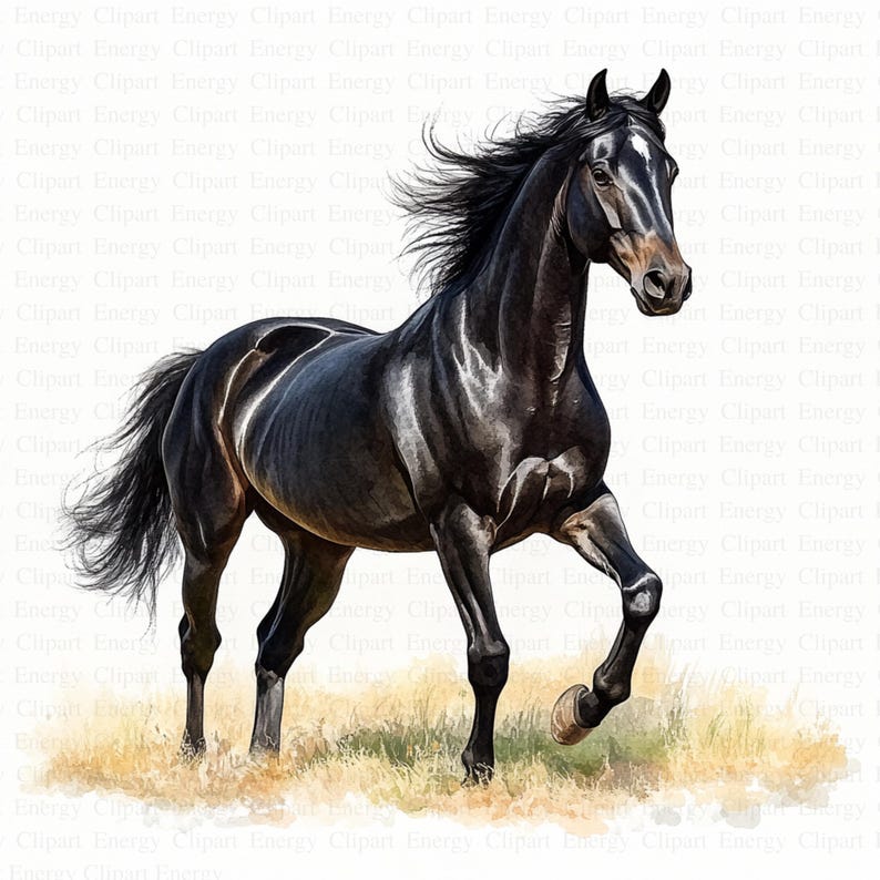 Watercolor Black Horse Clipart | 5 High Quality Jpg's | Digital ...