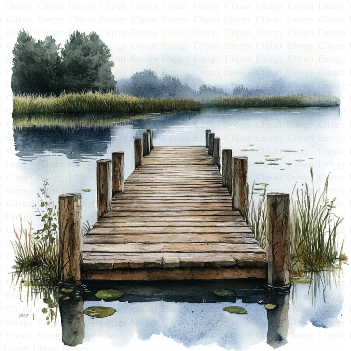 Watercolor Pond Dock Clipart | 5 High Quality Jpg's | Digital Download ...
