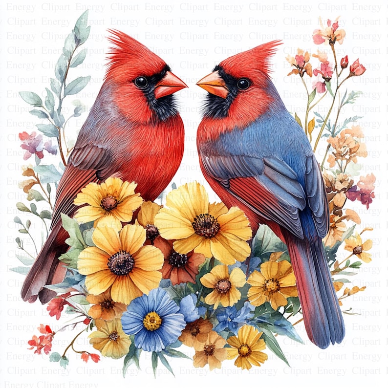 Cardinal Friends Flowers Clipart | 5 High Quality Jpgs | Instant ...
