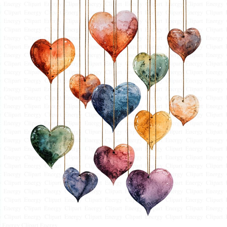 Hanging Hearts Clipart 5 High Quality Jpg's Digital Download Romantic ...