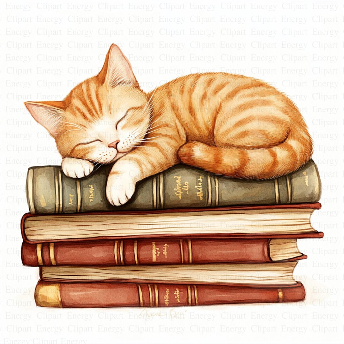 Cat Sleeping on Books Clipart | 5 High Quality Jpg's | Digital Download ...