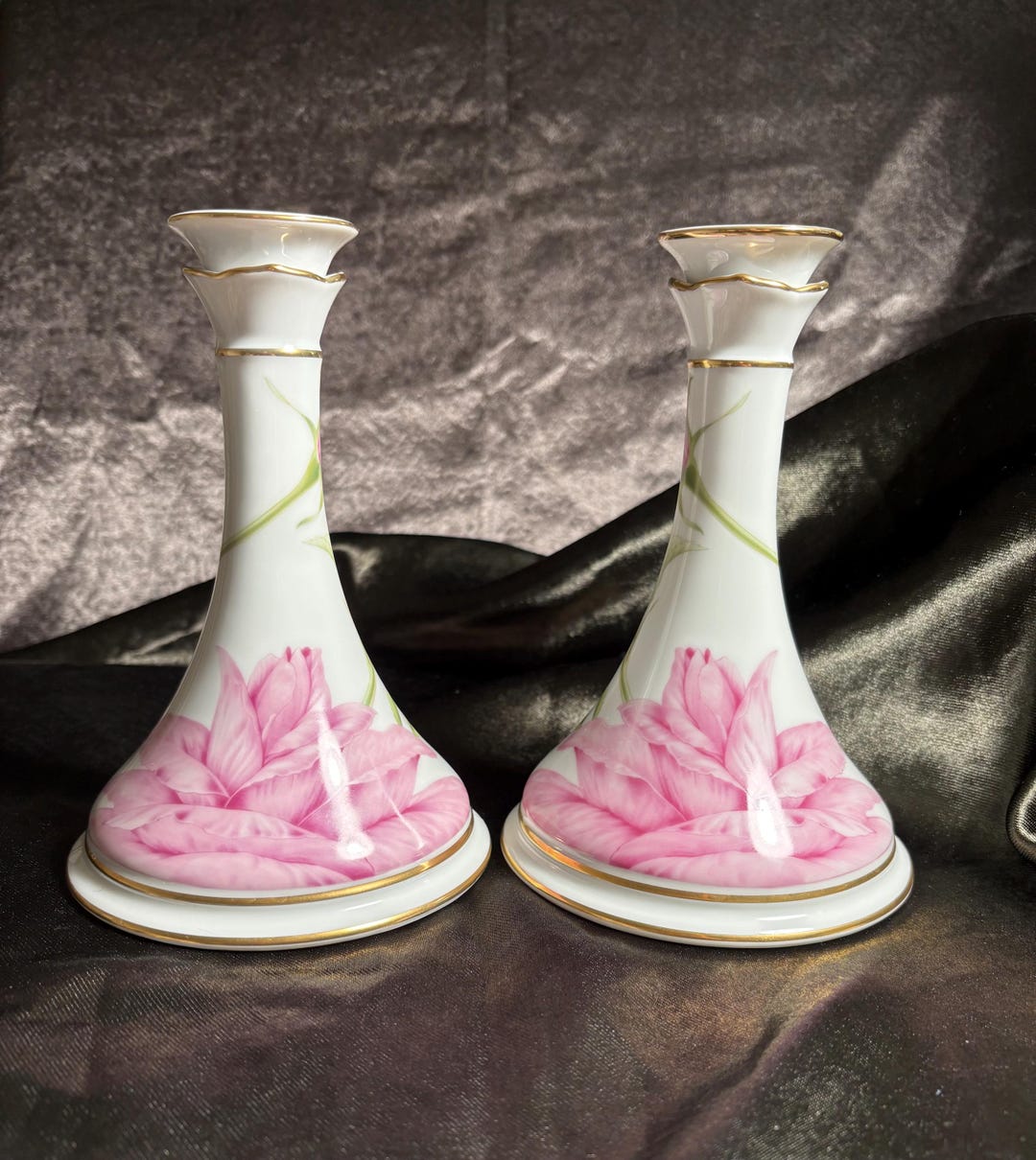 Vintage Givenchy Rose Porcelain Candle Holders - Franklin Mint 1987 ...
