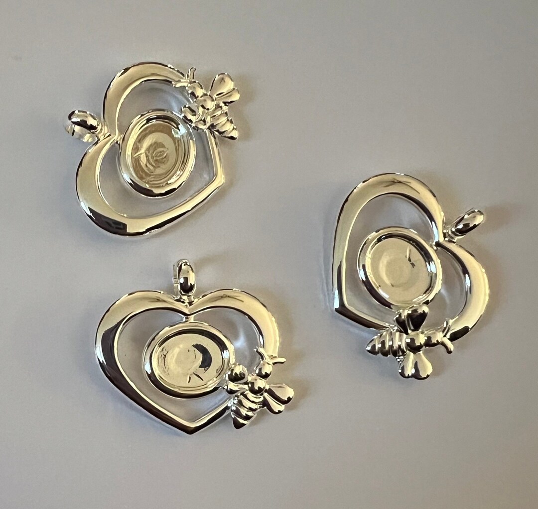 2 Bumble Bee Heart Pendant Settings for Fused Glass Cabochon - Item # ...