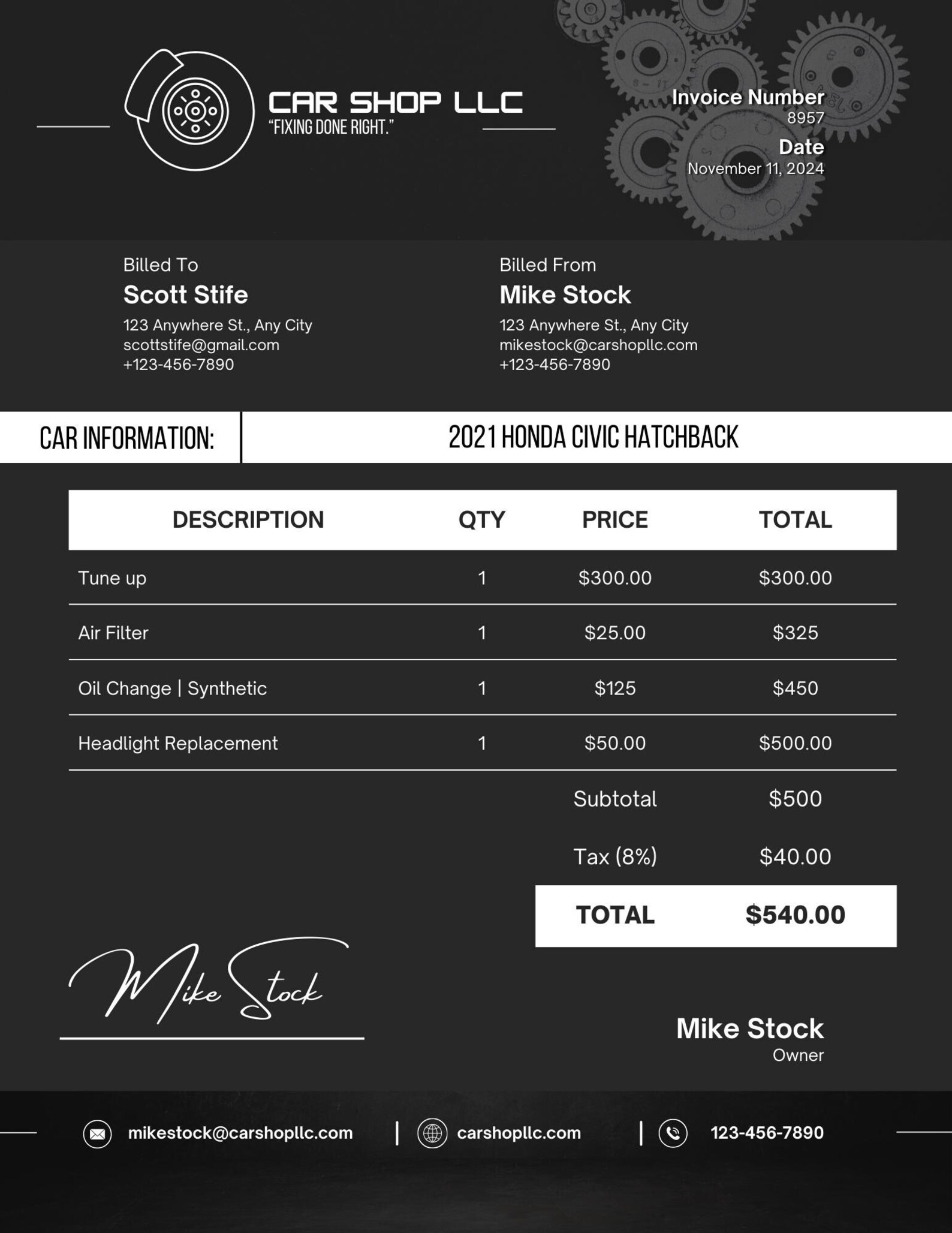 Invoice Template, Mechanic Invoice, Invoice, Receipt Template, Auto ...