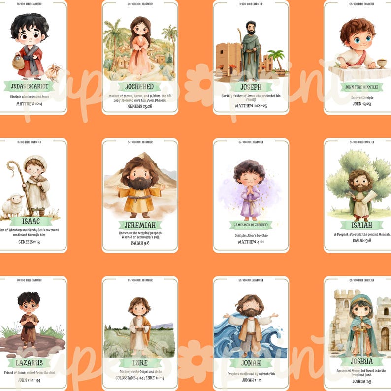 100 Bible Character Flashcards: Christian Education for Kids ...