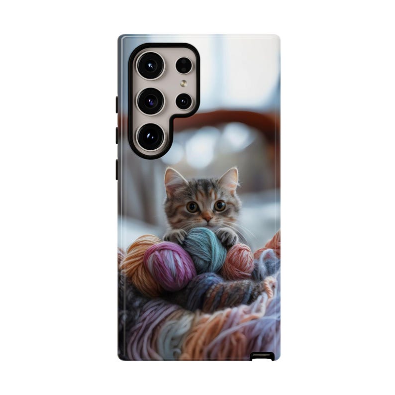 Kitten Tough Phone Case, Cat and Yarn Design, Iphone, Galaxy, Pixel ...