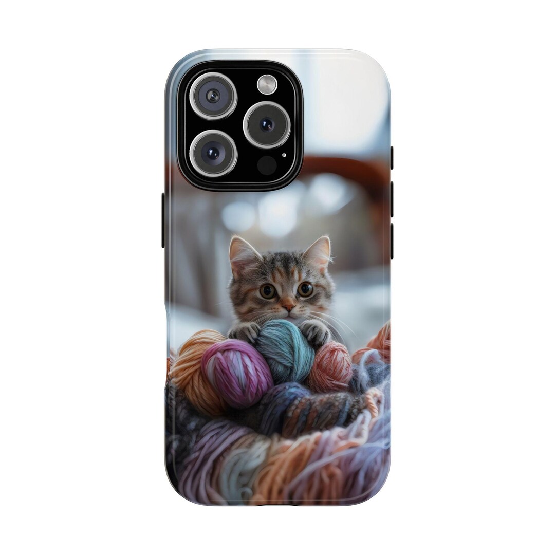 KITTEN Phone Case | Playful Kitty Theme, Cat & Yarn Design, Tough Case ...