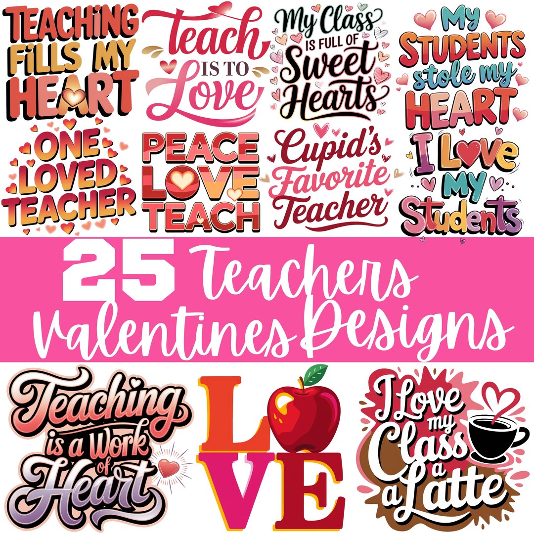 Teacher Valentine PNG Bundle, Teacher Png Designs, Valentine’s Day ...