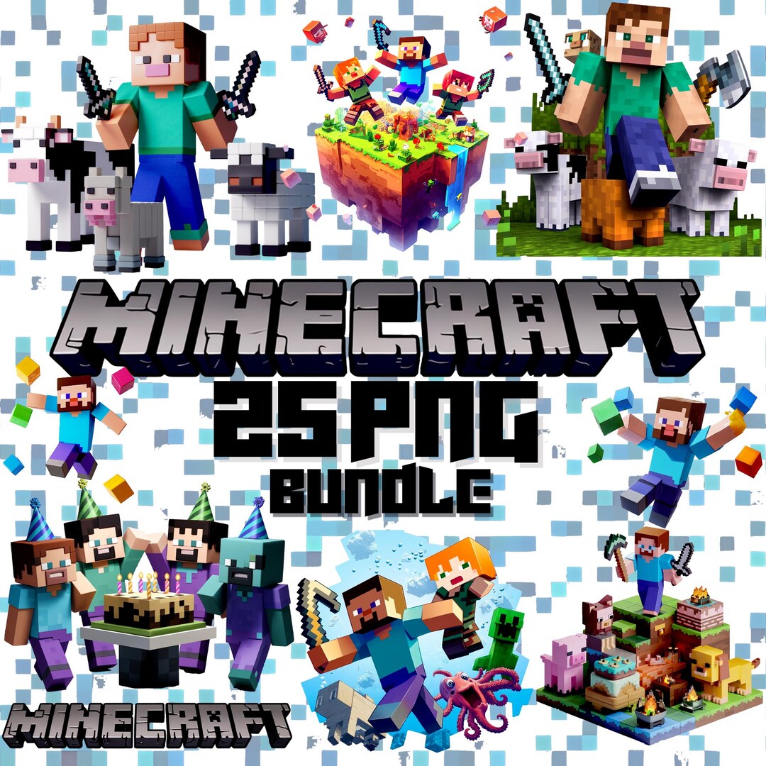 25 Minecraft PNG Bundle Minecraft Clipart & Birthday Designs Printable ...