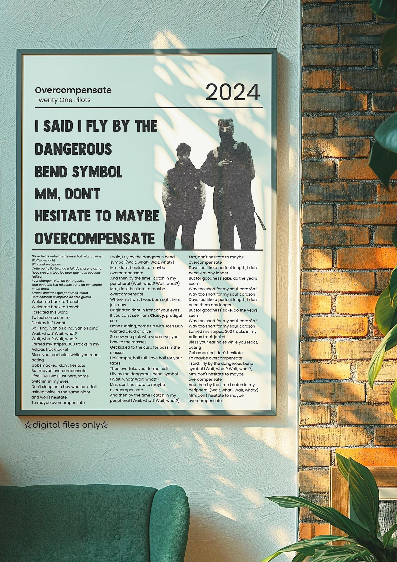 Twenty One Pilots Overcompensate Clancy Lyric Poster | Digital Print ...