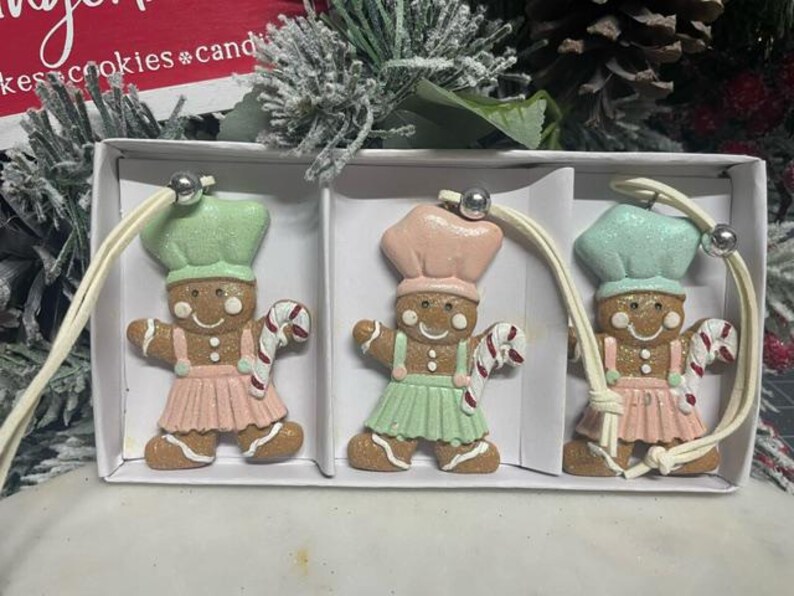 3PC/BX Christmas Gingerbread Pastel Sparkly Ornament 3" DIY Projects or ...