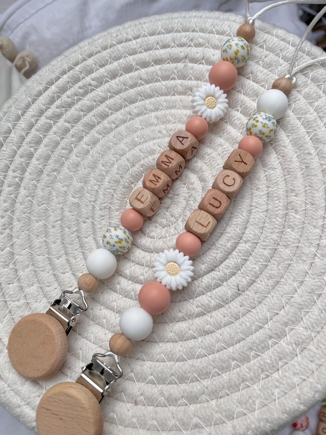 Personalised Dummy Chain, Floral Design, Baby Girl Gifts, Flower Dummy ...