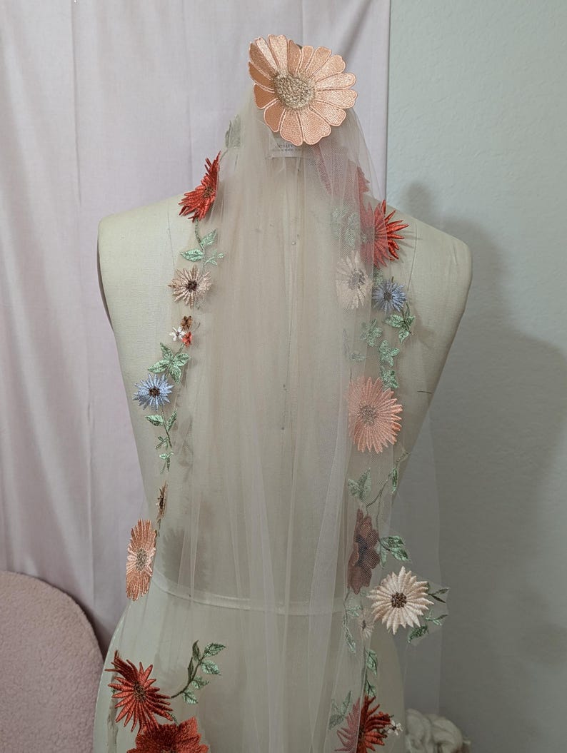 Autumn Flower Cathedral Veil, 3D Lace Applique, Fall Wedding - Etsy