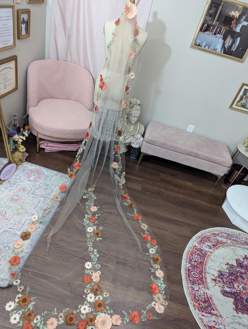 Autumn Flower Cathedral Veil, 3D Lace Applique, Fall Wedding - Etsy
