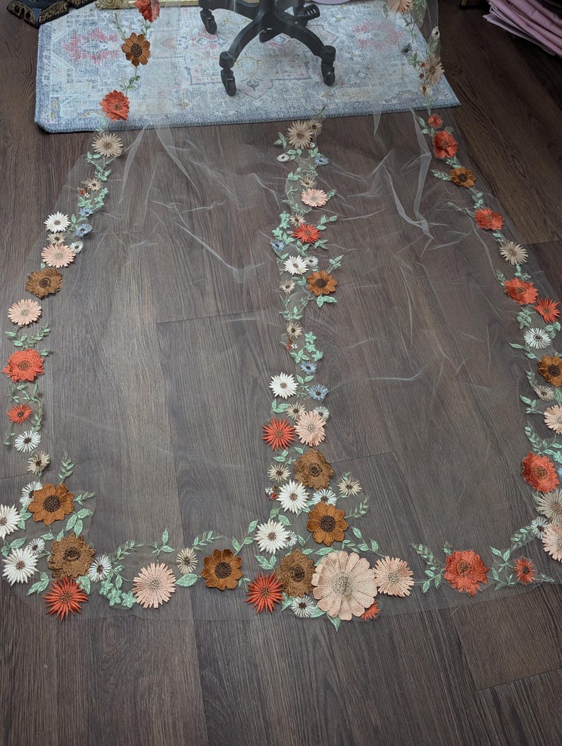 Autumn Flower Cathedral Veil, 3D Lace Applique, Fall Wedding - Etsy