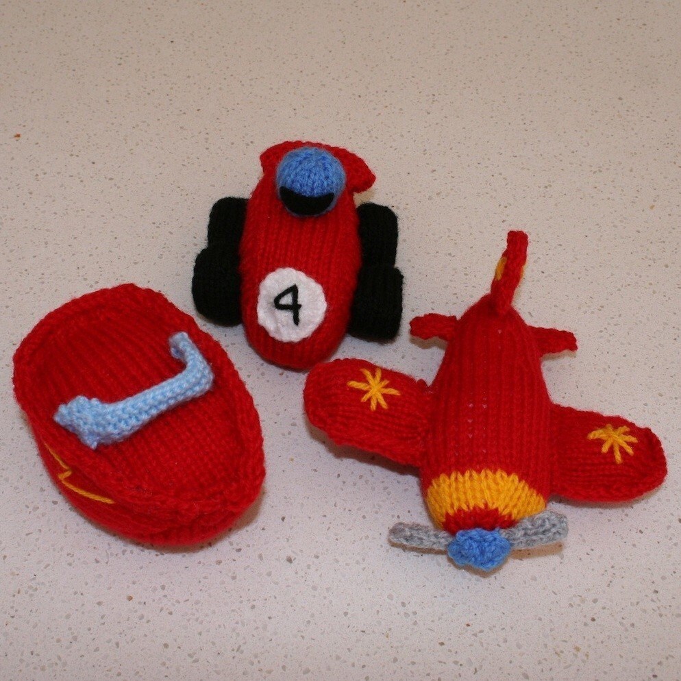Race Car, Plane and Speed Boat - INSTANT DOWNLOAD PDF Knitting Pattern ...