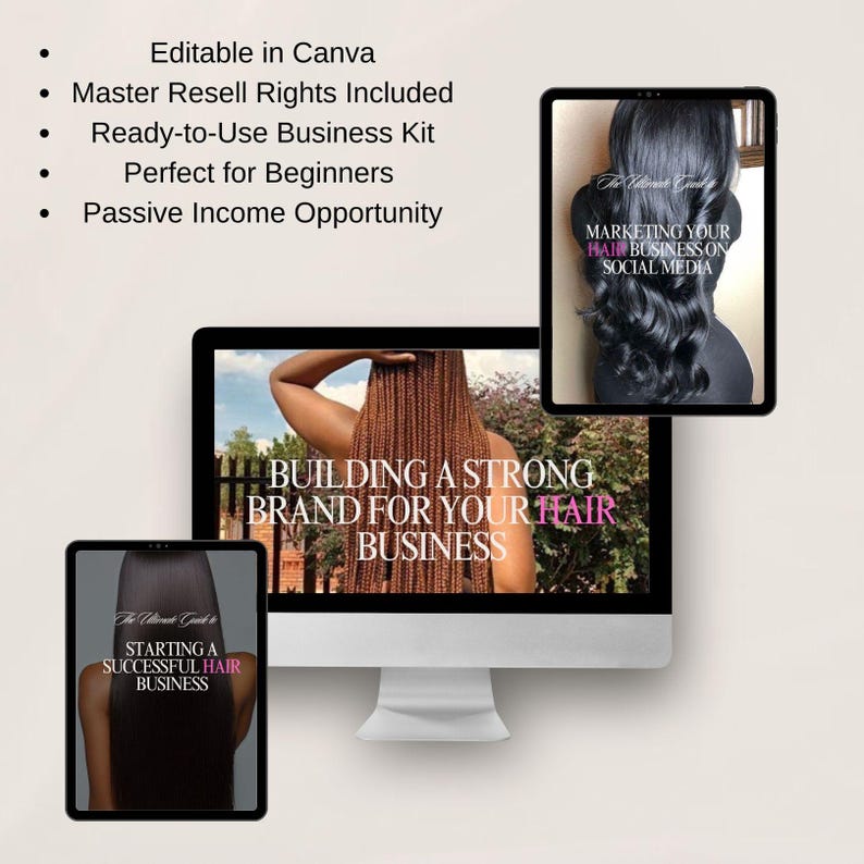 Start a Hair Business Ebook Editable Wig and Beauty Brand Guide Canva Template PLR MRR Digital ...