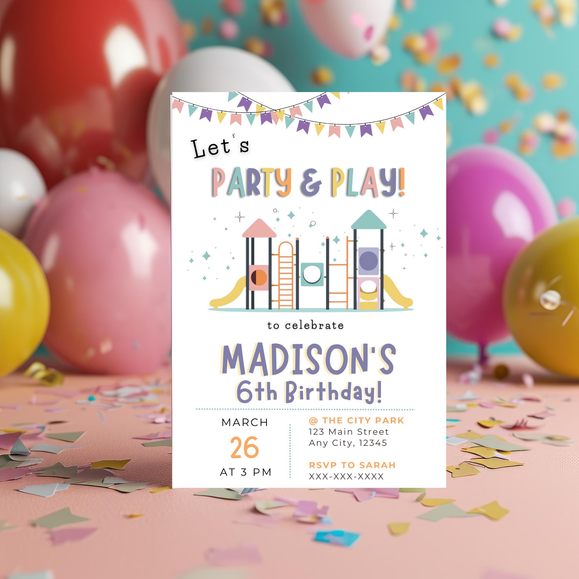 Editable Playground Party Invitation, Let's Play Birthday Invite ...