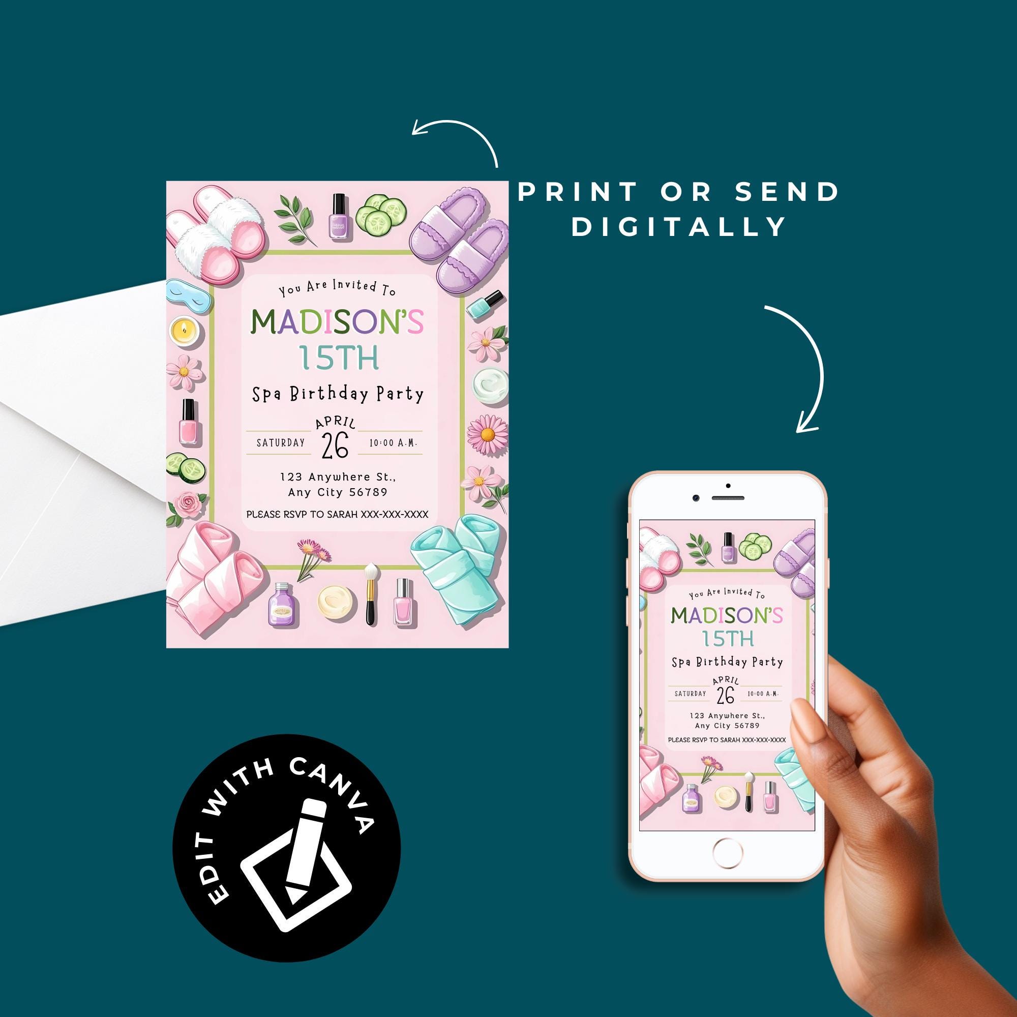 Editable Spa Birthday Invitation, Skincare Birthday Invite, Girls Night ...