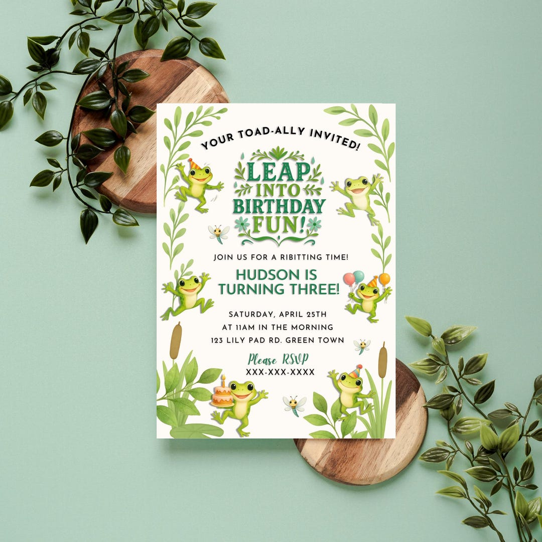 Editable Frog Party Birthday Invitation Template, Instant Download ...