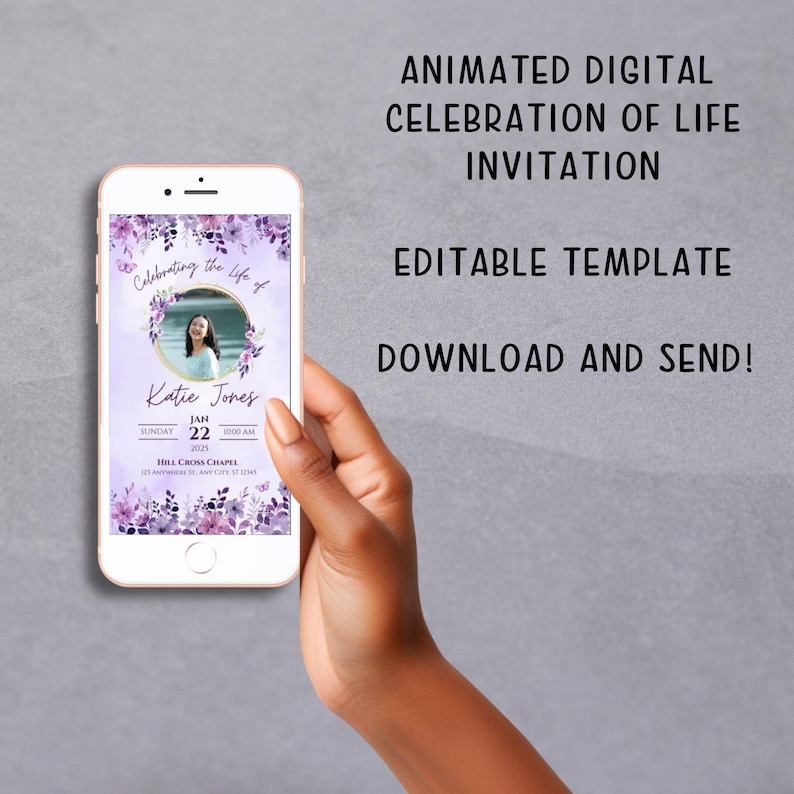 Editable Celebration of Life Invitation Template, Purple Butterfly ...