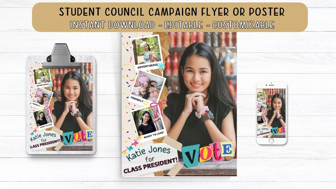 Editable Student Council Poster, Class President, School Campaign ...
